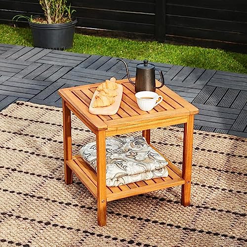 cucunu Outdoor Side Table 18x18 for Patio & Garden with Extra Storage - Small Adirondack Square Table Wooden End Table, Porch Tables
