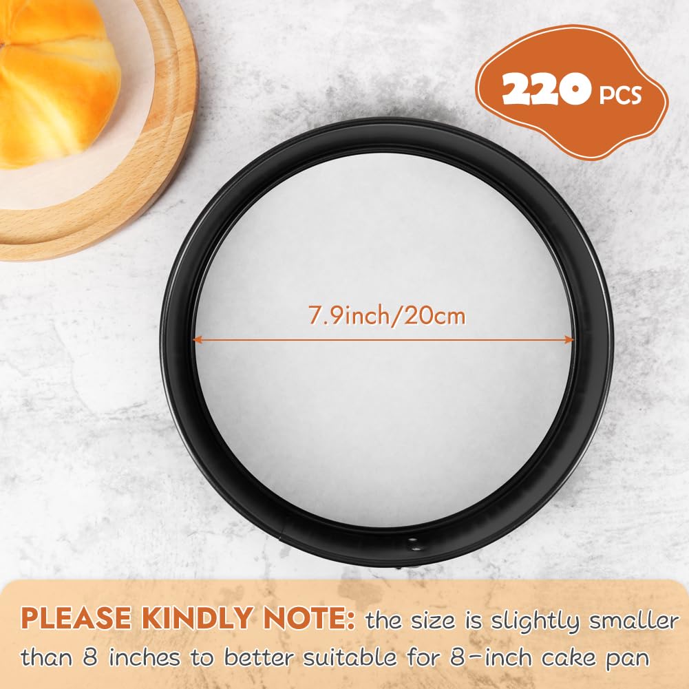 BYKITCHEN Parchment Paper Rounds, Set of 220, Non Stick 8 Inch Parchment Paper Sheet for Baking, Pre-cut Round Parchment Liners for Cake Pan, Tortilla Press, Quesadilla Maker, Springform Pan and More