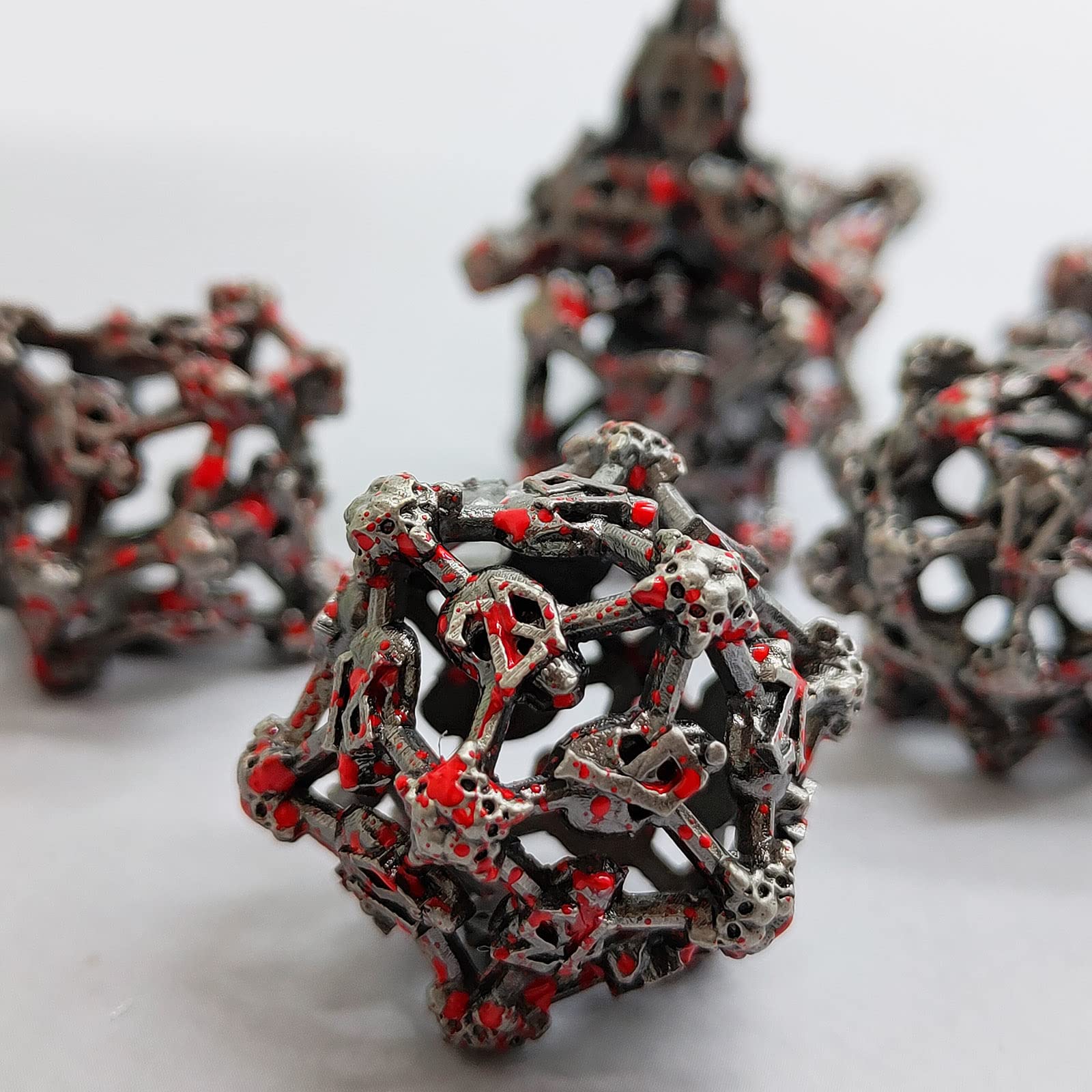 Metal DND Dice Set Polyhedral Dice Set Dungeons and Dragons Dice MTG RPG Role Playing D&D Games Dice Pathfinder Shadowrun D N D Skull Dice D20 D12 D10 D8 D6 D4, bloodstain