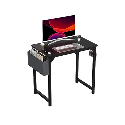 DUMOS Computer 31 Inch Office Black Modern Storage, Wood Writing, Corner Small Space, Executive Work, Home Desk for Bedroom