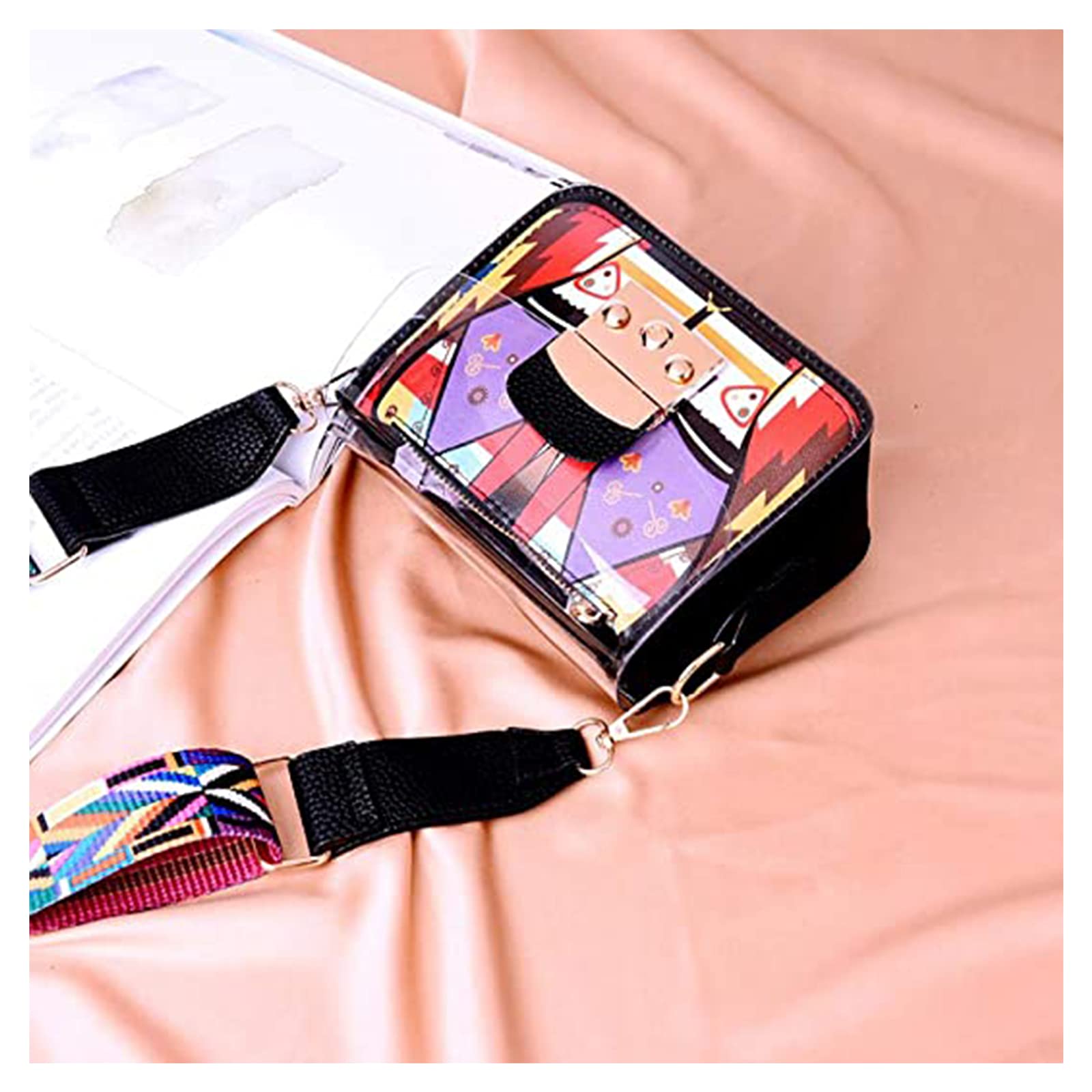 mothgel Women Mini Transparent PVC Plastic Crossbody Summer Durable Shoulder Bag (Black)