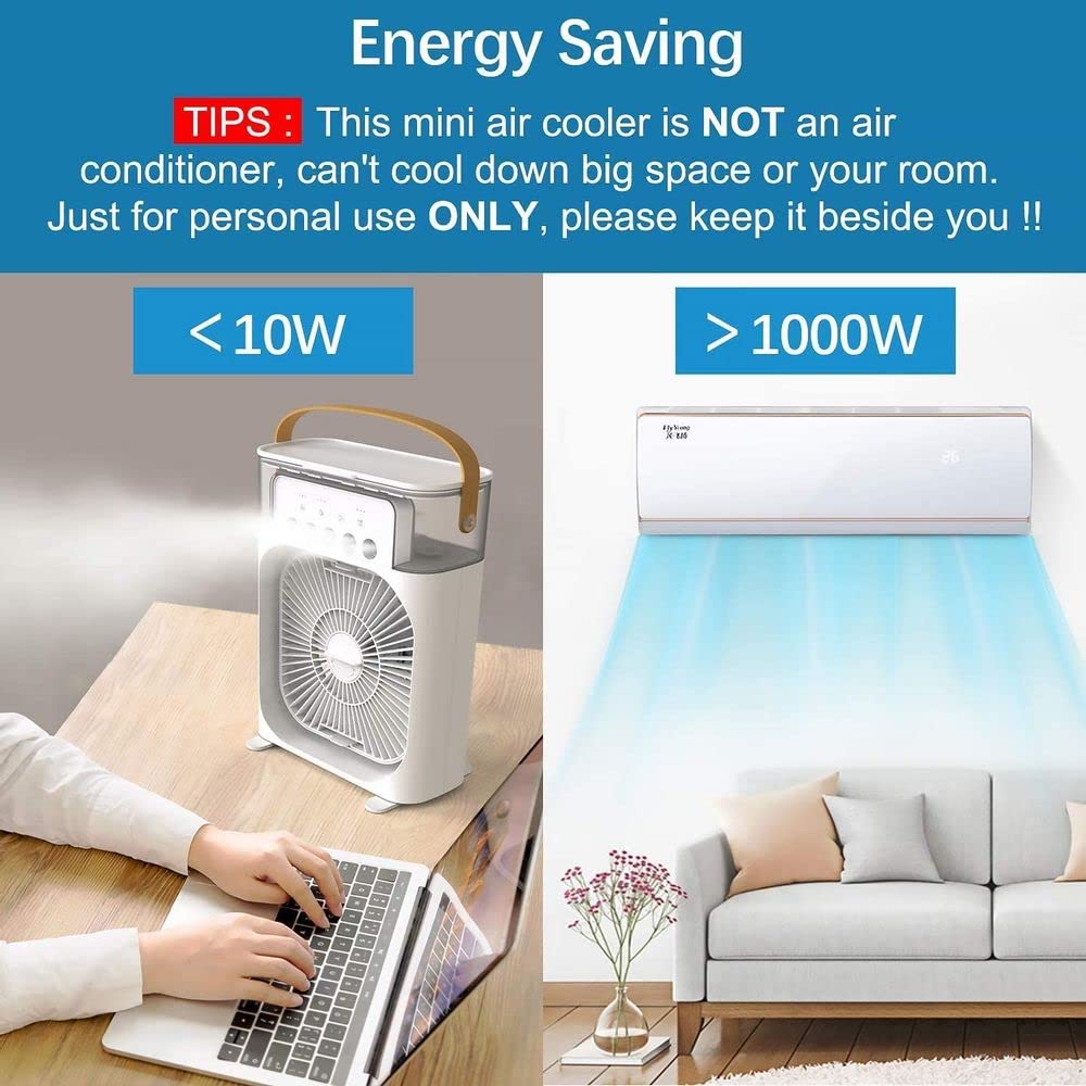 AuLink Personal Air Cooler USB Desk Fan Evaporative Cooler Humidifier with Timer, Aroma Diffuser, 7 Colors LED Light, 5 Sprays, 3 Wind Speeds for Room Travel Office
