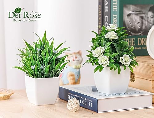 Der Rose 4 Packs Small Fake Plants Mini Artificial Faux Plants in Pots for Home Office Bedroom Living Room Decor