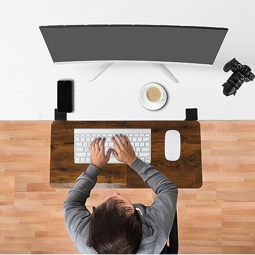ETHU Ergonomics Desk Extender Tray, 26.7"x11.4" Large Size Foldable Keyboard Drawer Tray Clamp On, Armrest Support for Home and Office (Wood)