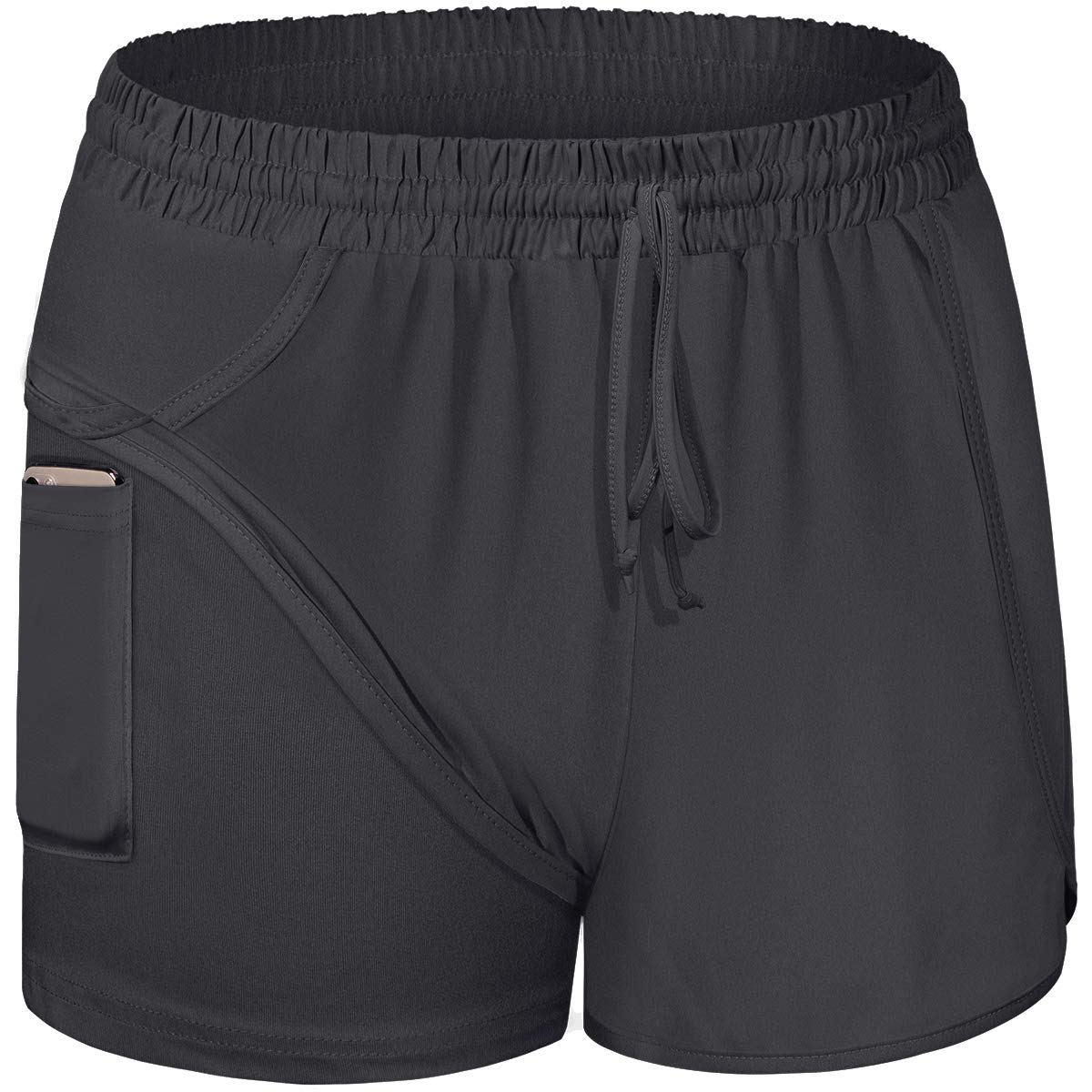 BLEVONH Black Running Shorts Women Comfy Yoga Workout Short with Pocket Large Womens Fast Dry Exercise Boyshorts Ladies Stylish Lounge wear Elastic Waistband Black L