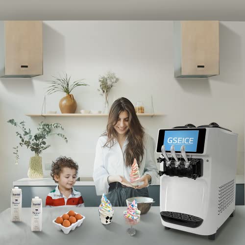 GSEICE Commercial Ice Cream Maker Machine, 10 Inch LCD Touch Screen Dual System Independent Operation, 6.8 to 8.4 Gal/H Soft Serve Ice Cream Machine With Pre-cooling Frequency Conversion