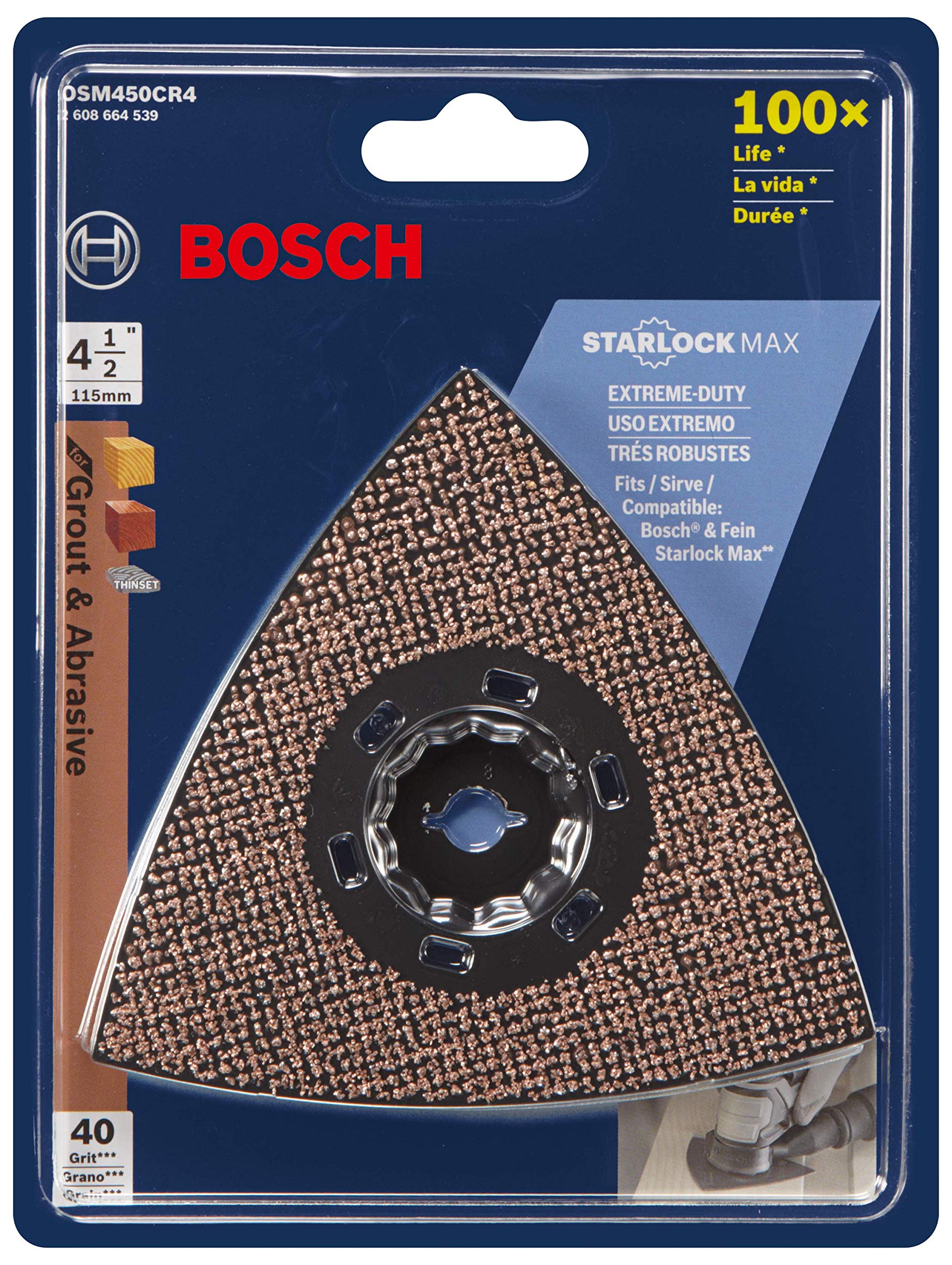 BOSCH OSM450CR4 1-Piece StarlockMax 40-Grit Oscillating Multi-Tool Carbide Delta Sanding Pad for Extreme-Duty Application in Grout and Abrasive