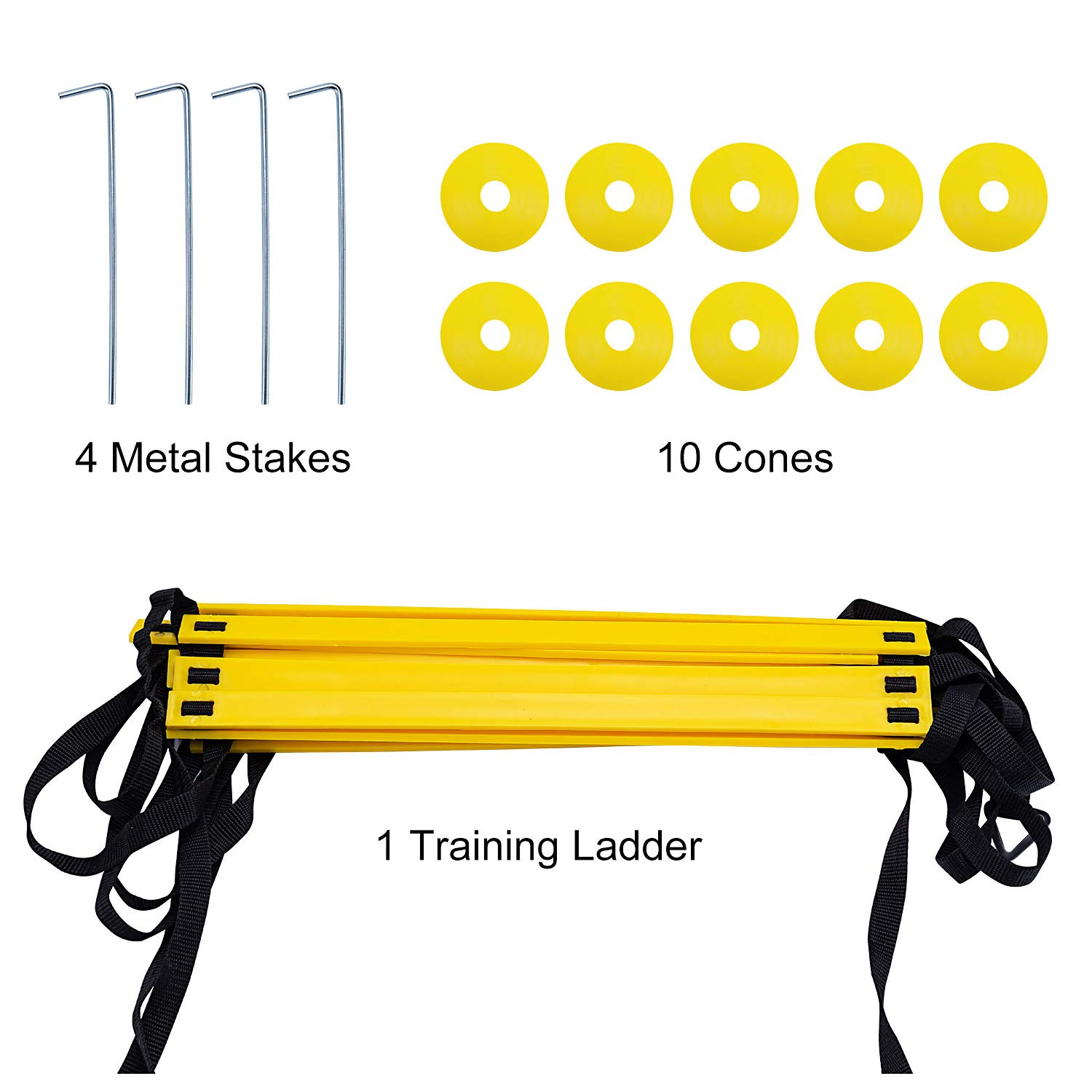 Bligo Speed Agility Training Equipment Set - Includes 23 ft Ladder with 4 Hooks, 10 Cones - Kit for Athletes, Football, Soccer, Basketball, Hockey, for Coordination, Footwork