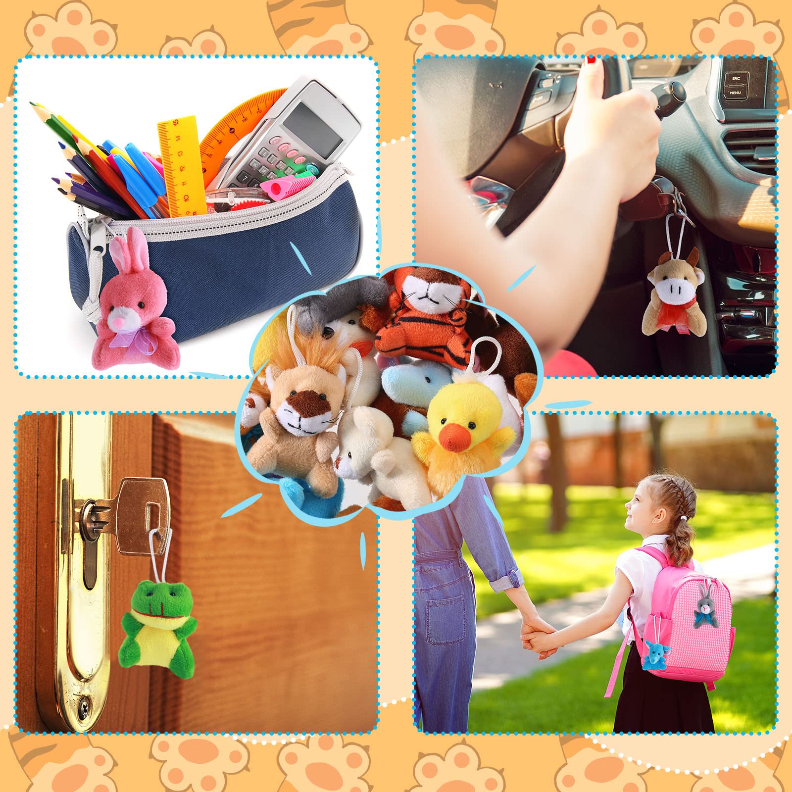 Skylety 60 Pack Mini Plush Animals for Christmas 30 Styles Bulk Mini Stuffed Animals Plush Toy Small Stuffed Keychain Cute Assortment for Carnival Prizes, Party Favor, Kindergarten Goodie Bag Fillers