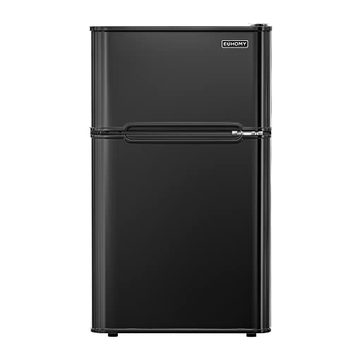 EUHOMY Mini Fridge with Freezer, 3.2 Cu.Ft Compact Refrigerator with freezer, 2 Door Mini Fridge & BLACK+DECKER EM720CB7 Digital Microwave Oven with Turntable Push-Button Door, Child Safety