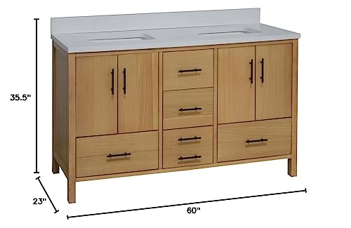 Kitchen Bath Collection California 60-inch Double Bathroom Vanity (Matte White/Blonde): Includes Blonde Cabinet with Matte White Countertop and White Ceramic Sinks