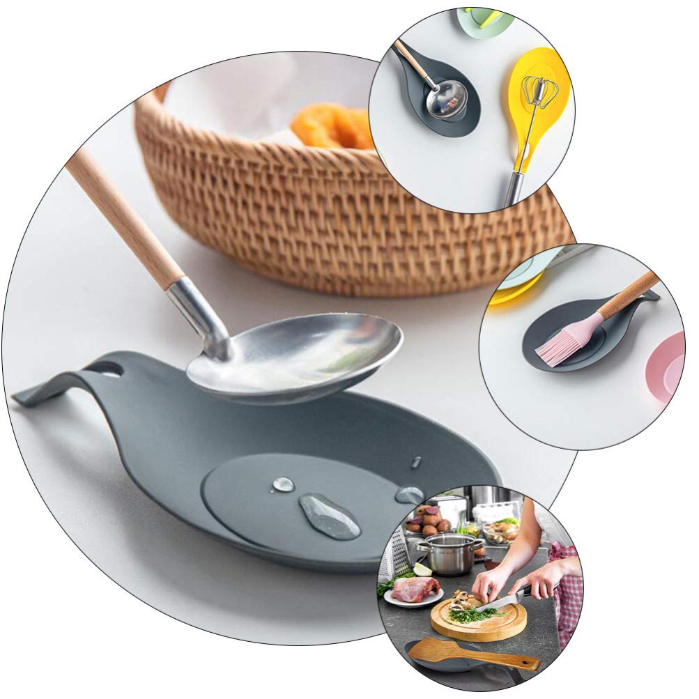 Cabilock 2pcs Silicone Spoon Mat Cooking Spoon Holder Metal Spoon Rest Soup Ladle Holder Large Spatula Holder Cutlery Rest Chopstick Silicon Utensils Tablespoon Silica Gel Food Grade