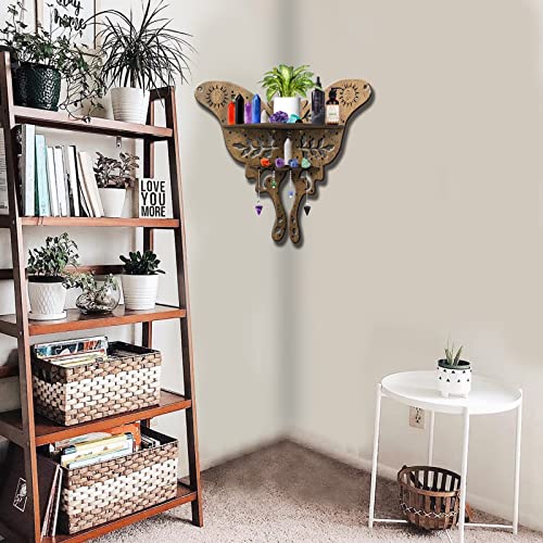 Corner Shelf Wall Mount - 2 Tier Large 17β Crystal Shelf Display - Moth Floating Shelves Wall Shelf - Boho Butterfly Moon & Star Design Spiritual Gift Zen Decor Yoga Corner Decor Home Bedroom Office