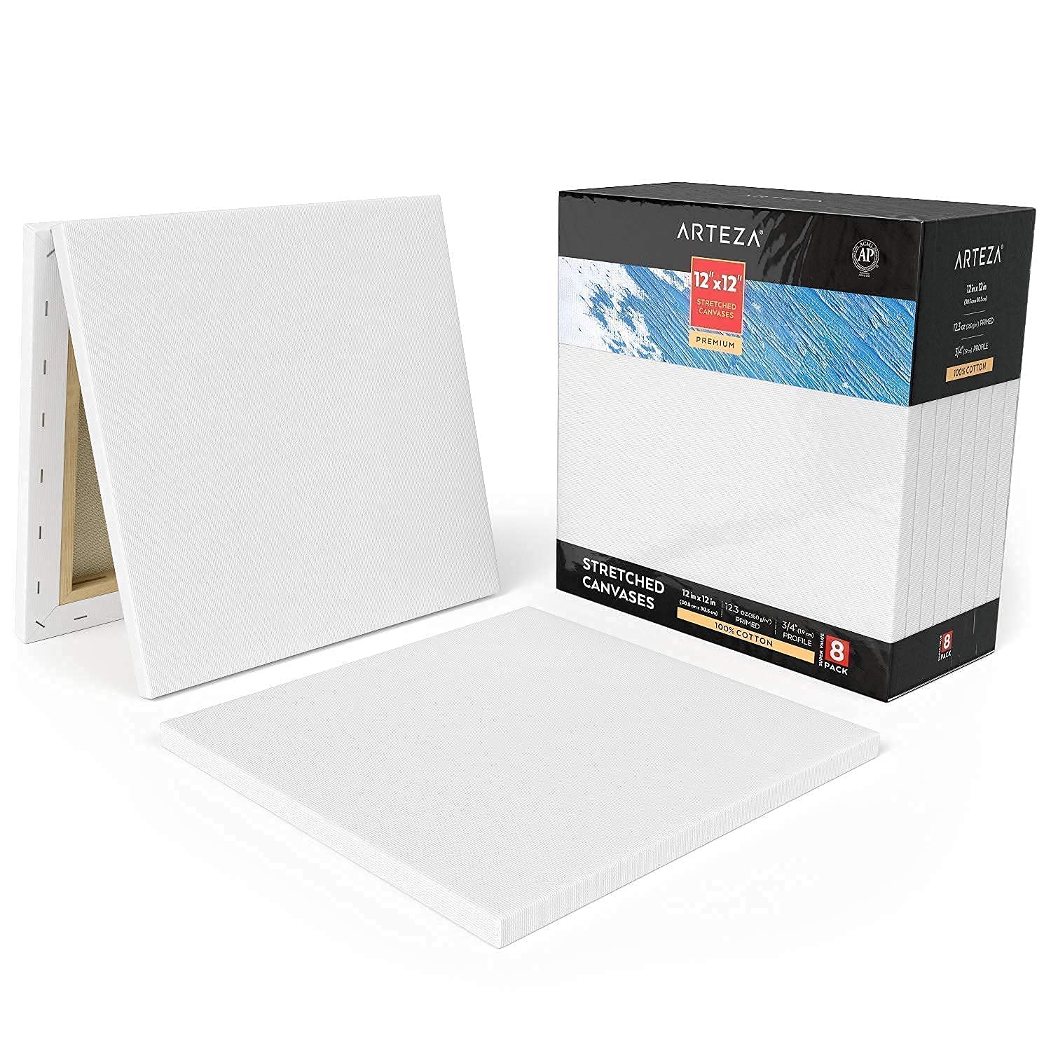 Arteza Gouache Paint and Stretched Canvas Bundle, Painting Art Supplies for Artist, Hobby Painters & Beginners