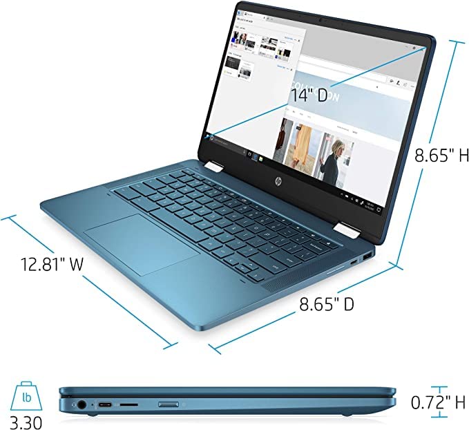 HP Newest X360 2-in-1 Chromebook 14" HD Touchscreen Laptop, Intel Celeron N4000(Up to 2.8GHz), 4GB DDR4 RAM, 128GB Space(64GB eMMC+64GB Card), WiFi, Webcam, USB Type-C, Chrome OS, Forest Teal JVQ MP