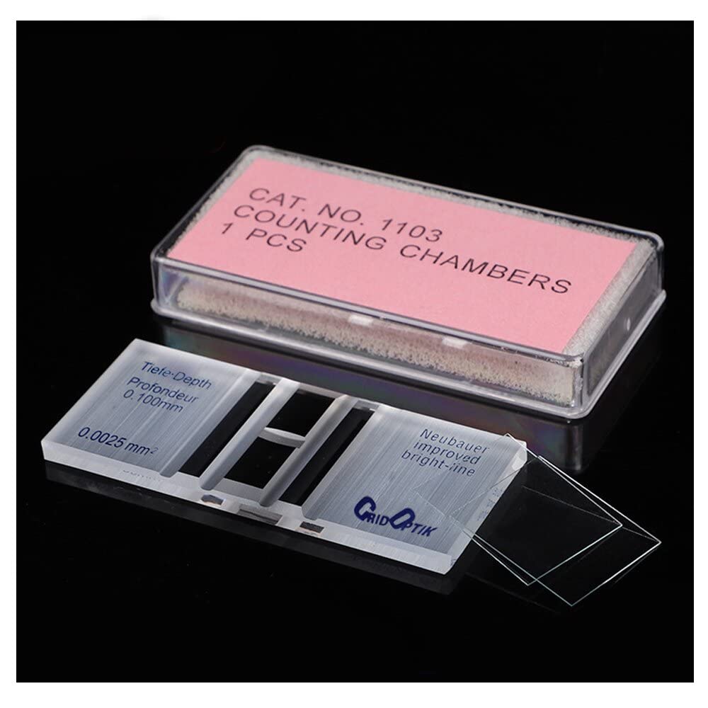 Cell Counting Chamber,Hemocytometer Neubauer Improved Blood Counting Chamber with Bright Line and 2 pcs Coverslips