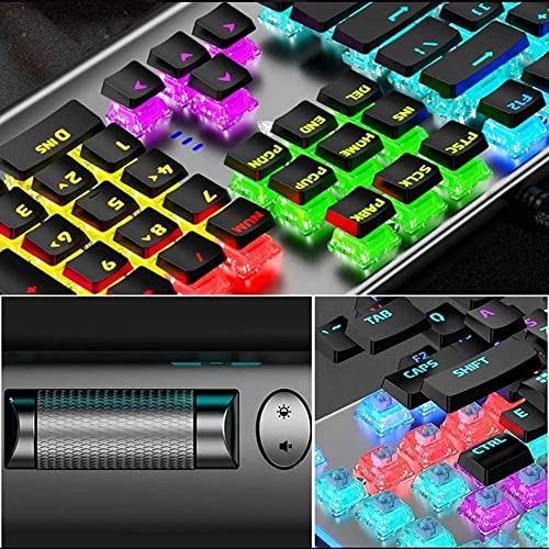 Corsehild Mechanical Gaming Keyboard, LED Rainbow Backlit Wired Keyboard, 104 Keys, Suitable for PC and Desktop Computer