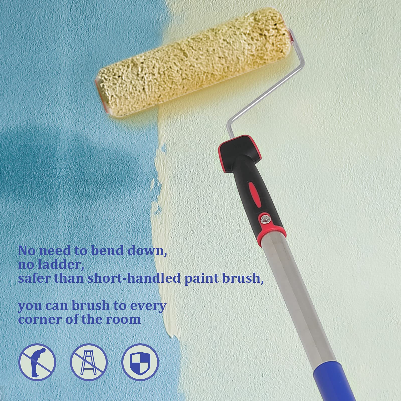 FLY HAWK Paint Roller,4 FT Brush kit Multi-Function Paint Roller kit with House Paint Roller Brush Stainless Steel Pole, New Splicing Rod, Mural Brush for Walls and Ceiling (White) (4 FT)