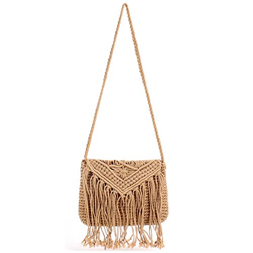 Meyaus Women Small Fringed Cotton Crochet Cross-body Bag Bohemian Shoulder Bag Purse