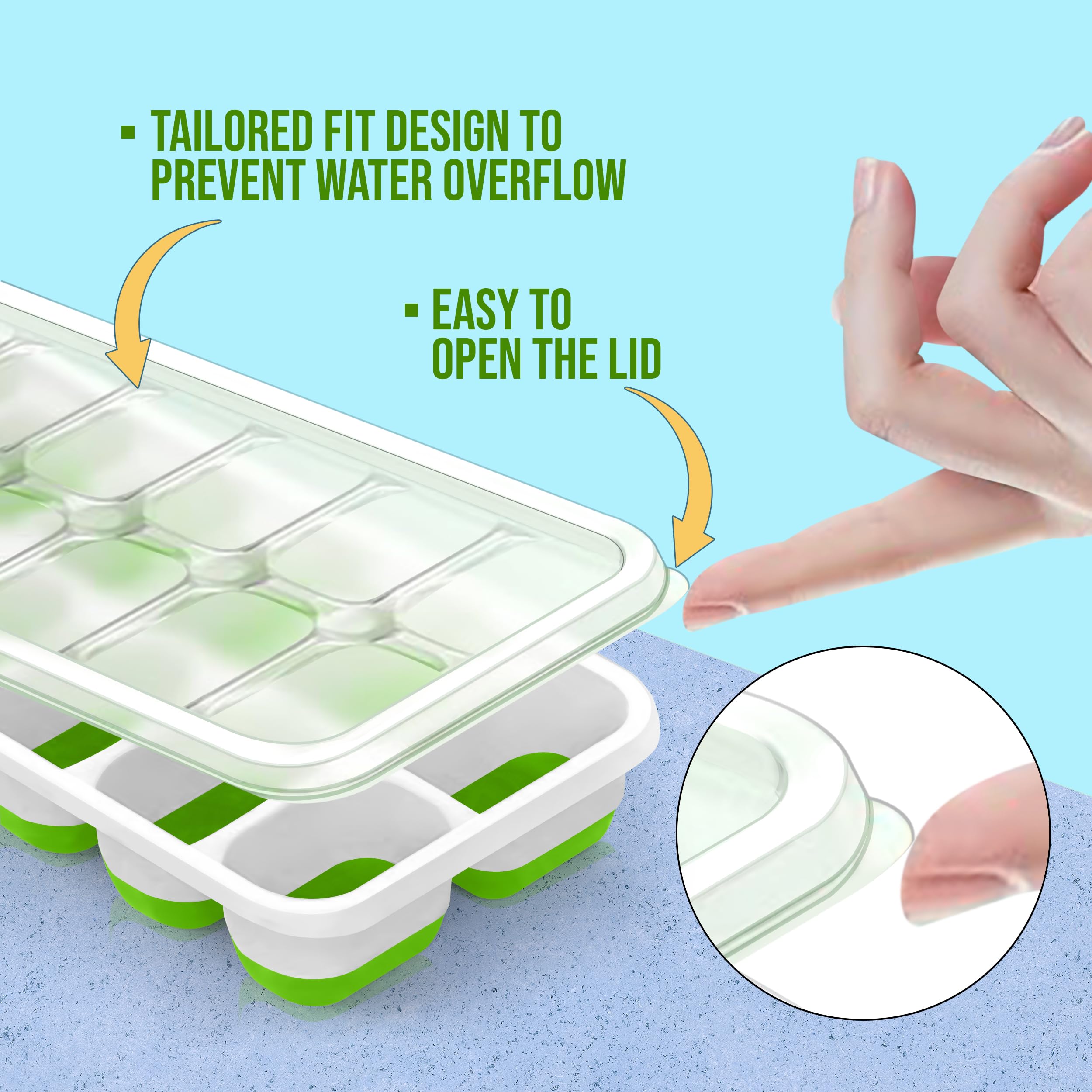 CKE Ice Cube Tray with Lid, 4 Pack Easy-Release 56 pcs Stackable Ice Molds, Plastic Silicone Ice Cube Trays for Freezer with Spill Resistant Removable Lid for Cocktail, Baby Food, Coffee