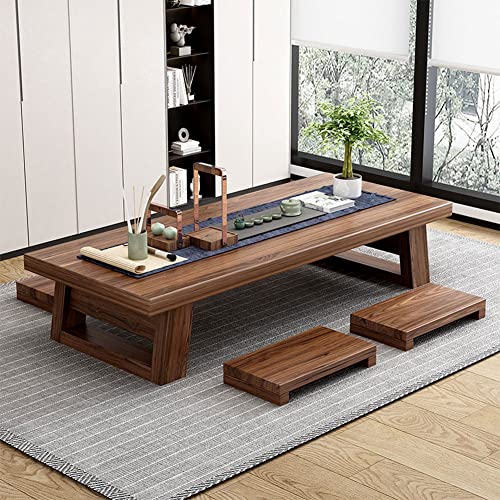 FMXYMC Japanese Floor Table, Rectangular Japanese Style Tatami Table,Vintage Tea Table Low Table, Including 4 Seats,for Sitting on The Floor Accent Furniture,120 * 60 * 35CM