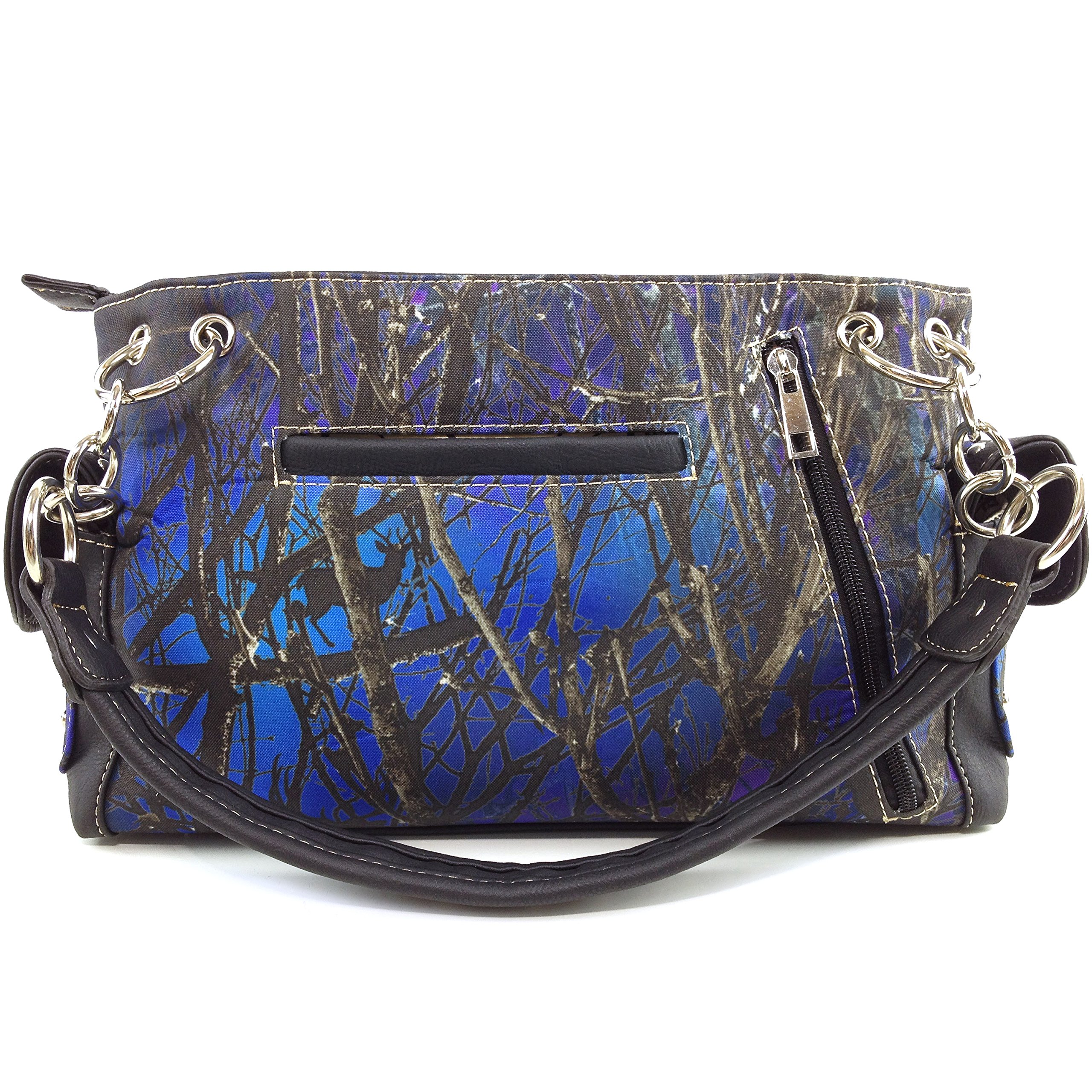 Justin West Camouflage Tree Branches Bling Rhinestone Cross Wings Handbag Purse Messenger Bags and Wallet Purple Wing