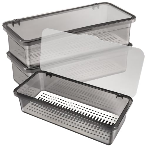 Cabilock 3Pcs Silverware Organizer Countertop Utensil Holder for Countertop with Lid Kitchen Silverware Organizer Plastic Silverware Tray for Drawer Utensil Organizer Black