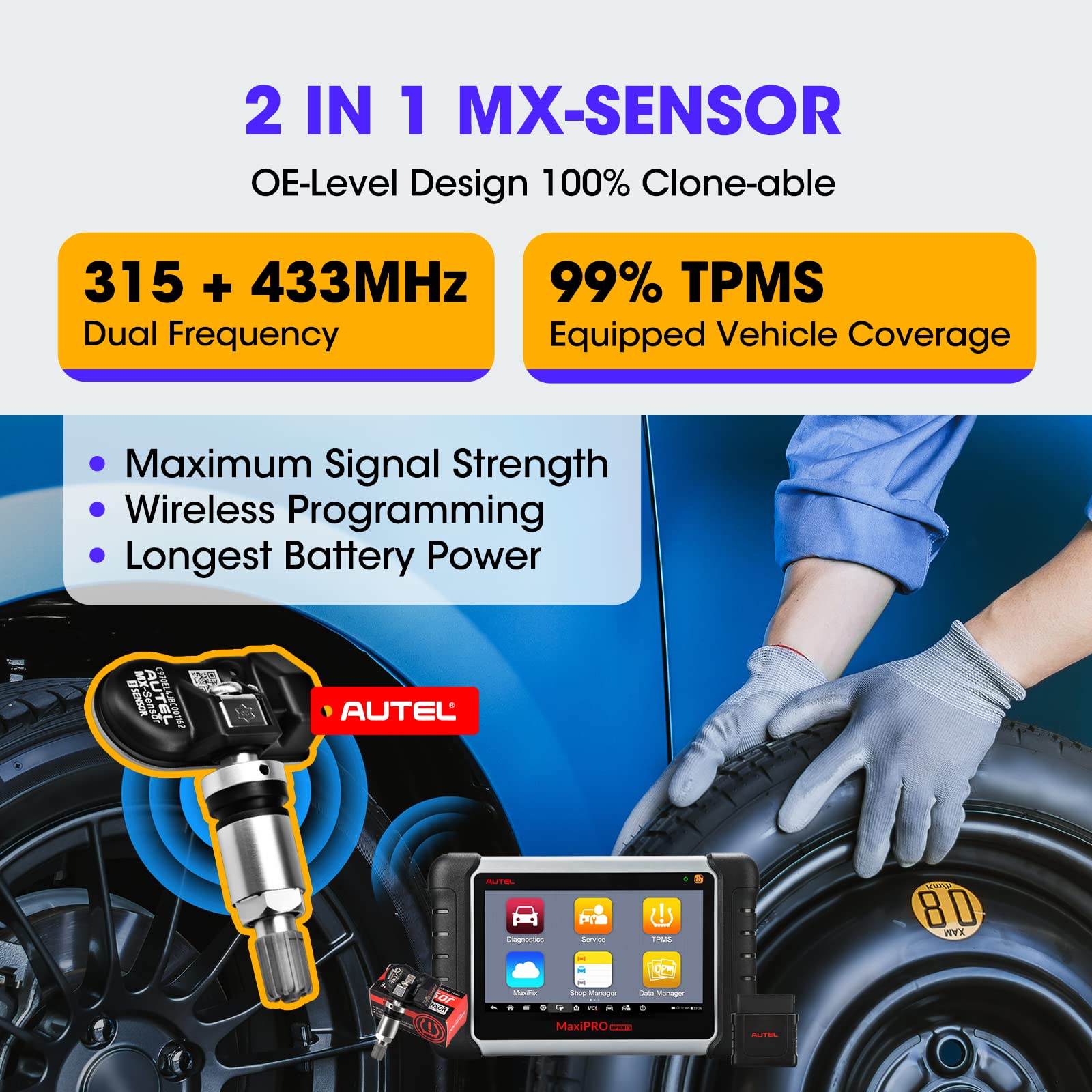 Autel MaxiPRO MP808TS TPMS Scanner: 2023 of MP808BT, TS608, ECU Coding, Active Tests, 31+ Services, AutoVIN, Full TPMS Features with 315+433MHz MX-Sensor, Access AutoAuth for FCA SGW