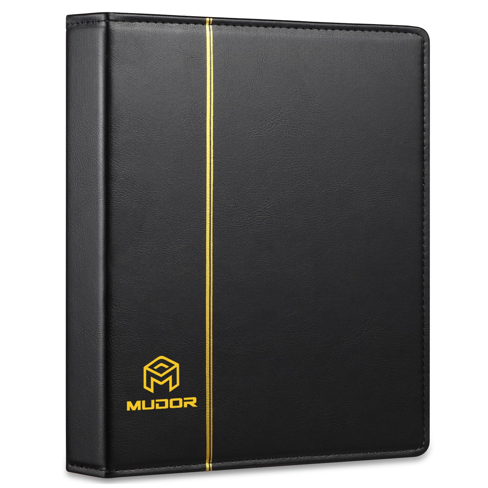 MUDOR Empty Premium PU Classic Binder, 4 Ring Binder Albums Stockbook for Stamps, Documents, Coins, Bank Notes(Black)