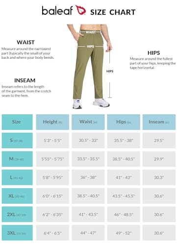 BALEAF Men's Golf Pants Running Pants with Zipper Pockets Nylon Elastic Waist Lightweight Stretch Workout Olive L