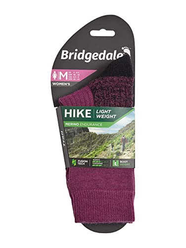 Bridgedale Women's Lightweight Boot Height - Merino Endurance Socks, Berry, Large
