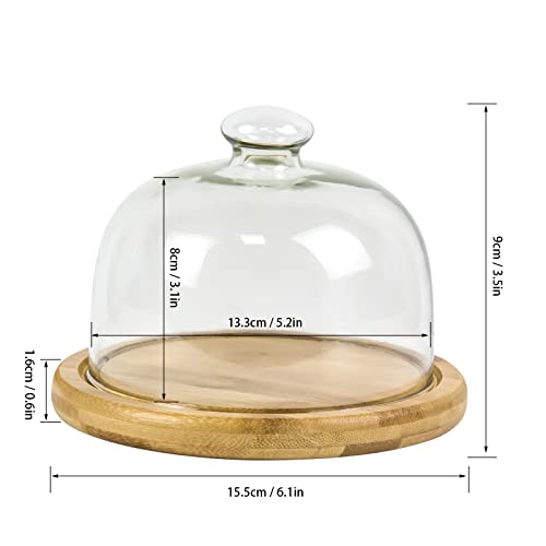 KVMORZE Glass Dessert Dome with Base, Mini Decorative Cake Tray with Glass Dome Cover, 5.9" Cake Fruit Display Server Tray for Kitchen, Birthday, Wedding, Appetizer Dessert and Cheese Serving Platter