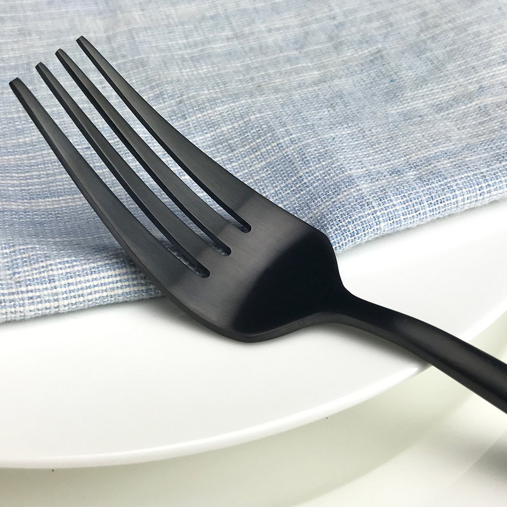 Black Flatware Set, Luxury 20 Pieces 18/10 Stainless Steel Steak Knife and Spoon Fork Silverware Set, Service for 4 (6 sets, Matte Black and Gold Flatware set)