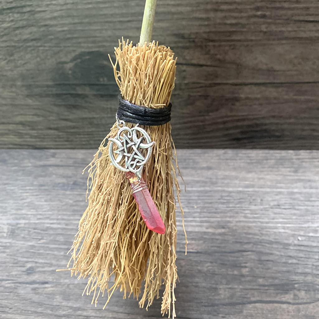 Broom Straw Witch Brooms With Hanging Crystal Pendant Decorations For Halloween Broom Accessories
