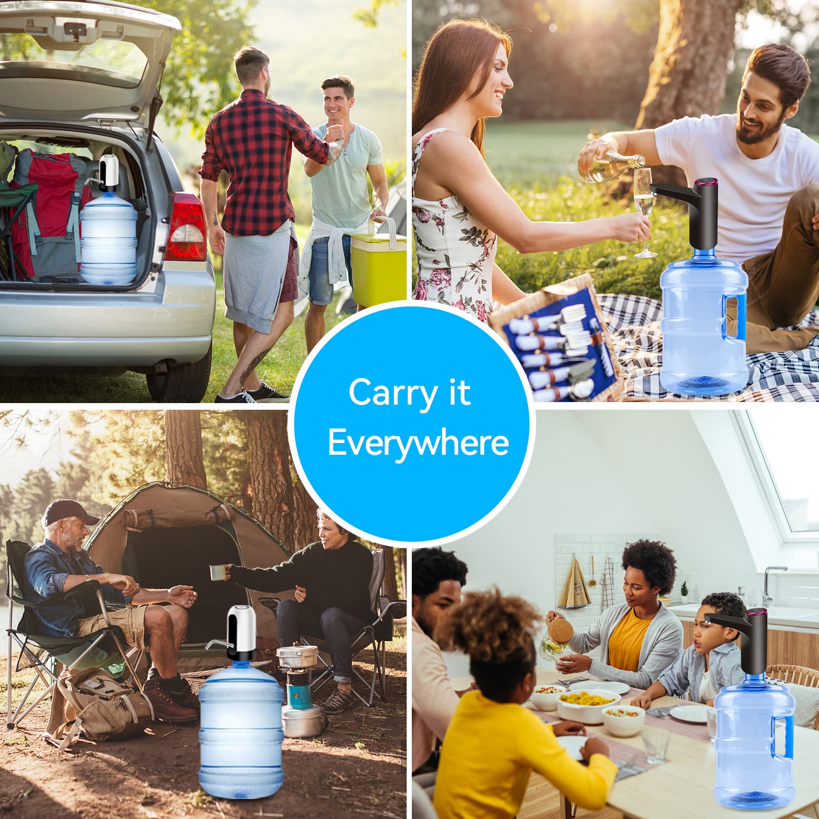 Ausxaron Water Dispenser for 5 Gallon Bottle, 2 Pack Portable Water Jug Dispenser, USB Charging Water Dispenser Pump, 5 Gallon Water Jug Pump for Home Kitchen Office - White and Black