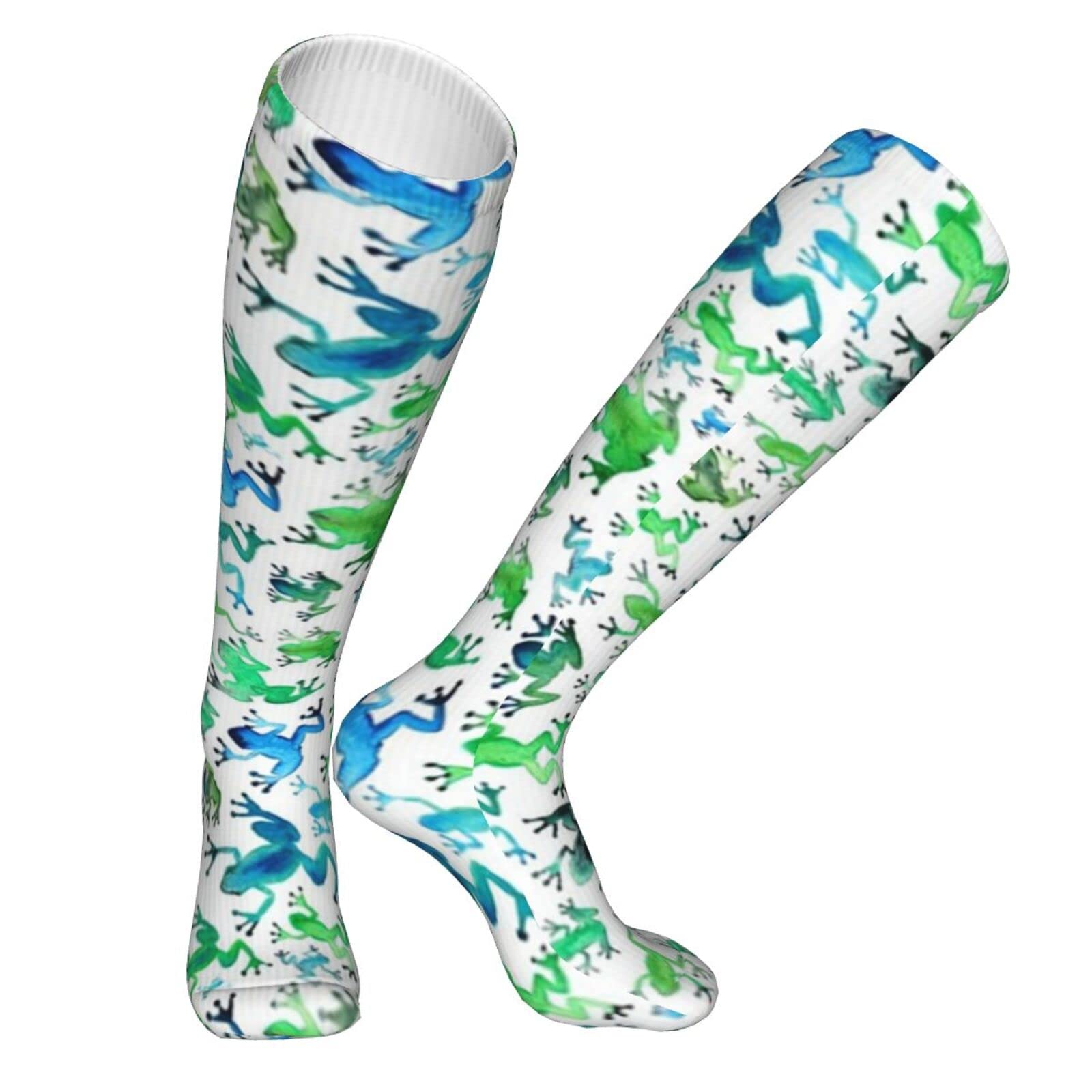chegna Green Blue Tree Frogs Compression Socks for Women & Men Circulation 15-20 mmHg is Best Support for Athletic Running Cycling, White, One Size (10463)