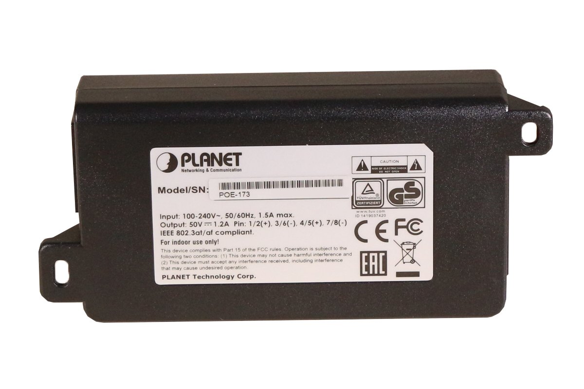 PLANET Gigabit PoE Injector, Adapter (60W, Integrated) | Single-Port, Ultra Power over Ethernet Injector, Network Distances up to 328 Feet | Use for IP Camera, More (POE-173)