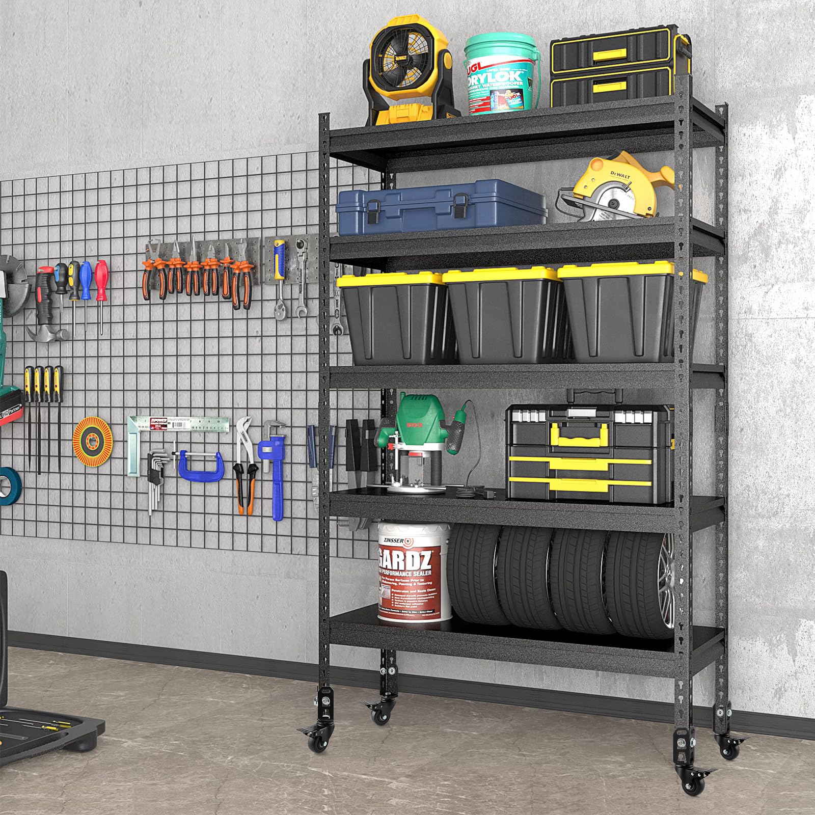 Chegulu 3" Storage Rack Caster Wheels, Storage Shelf Accessories Fit to Boltless Self Locking Shelving Racks, Total Load Capacity 1000 Lbs, 4 Pcs