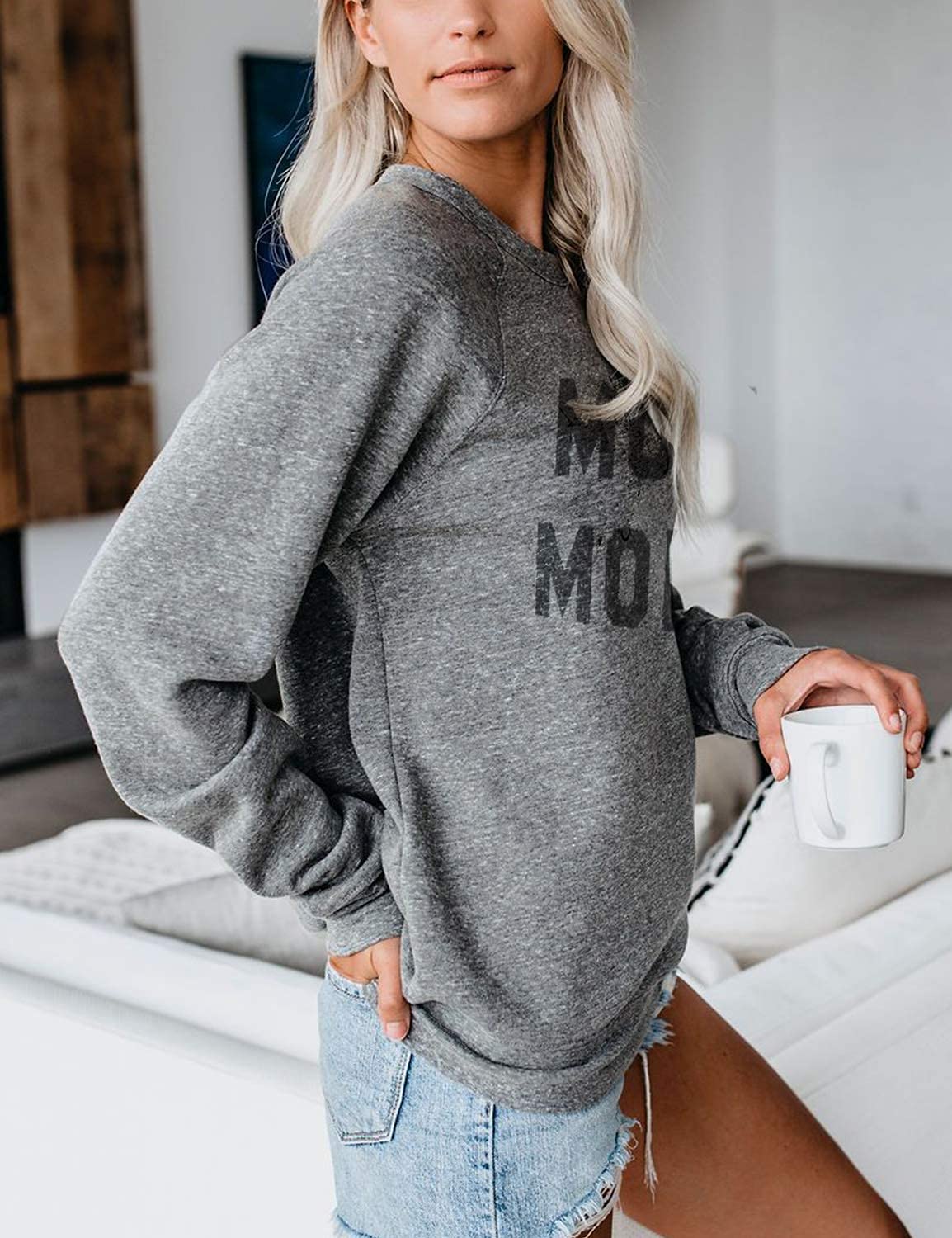 Blooming Jelly Womens Crewneck Sweatshirt Long Sleeve Raglan Letter Print Terry Casual Cute Pullover Top(L,Grey)
