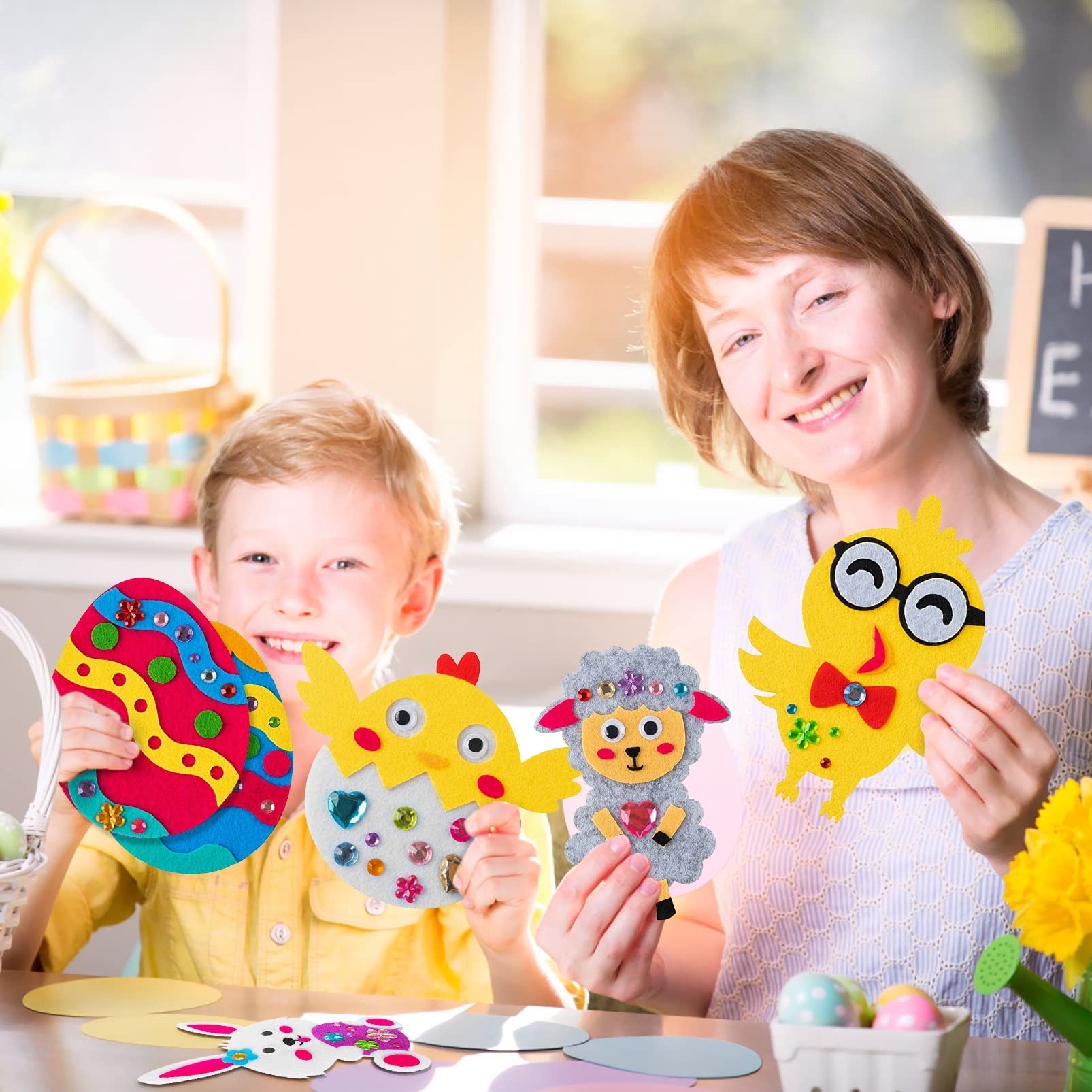 mengooo Easter Craft Kits for Kids,6 Pieces DIY Rabbit Felt Craft Ornaments,Easter Spring Party Decorations,Felt for Kids Wall,DIY Decals Art Ornaments Gift for Kids Window Scrapbook