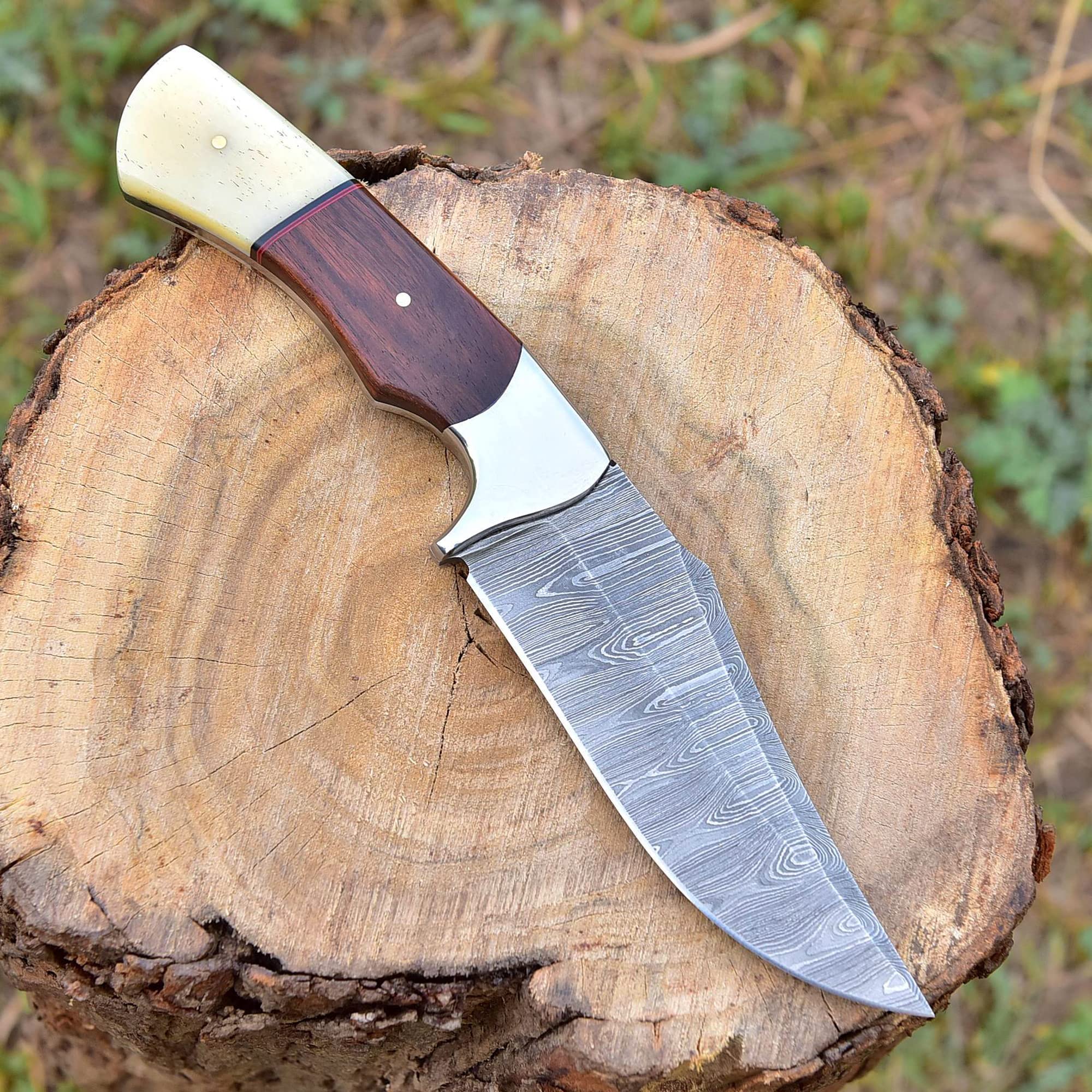 BG Knives Handmade Damascus Knife With Sheath Fixed Blade Hunting Knife 9.25 Inches B-187