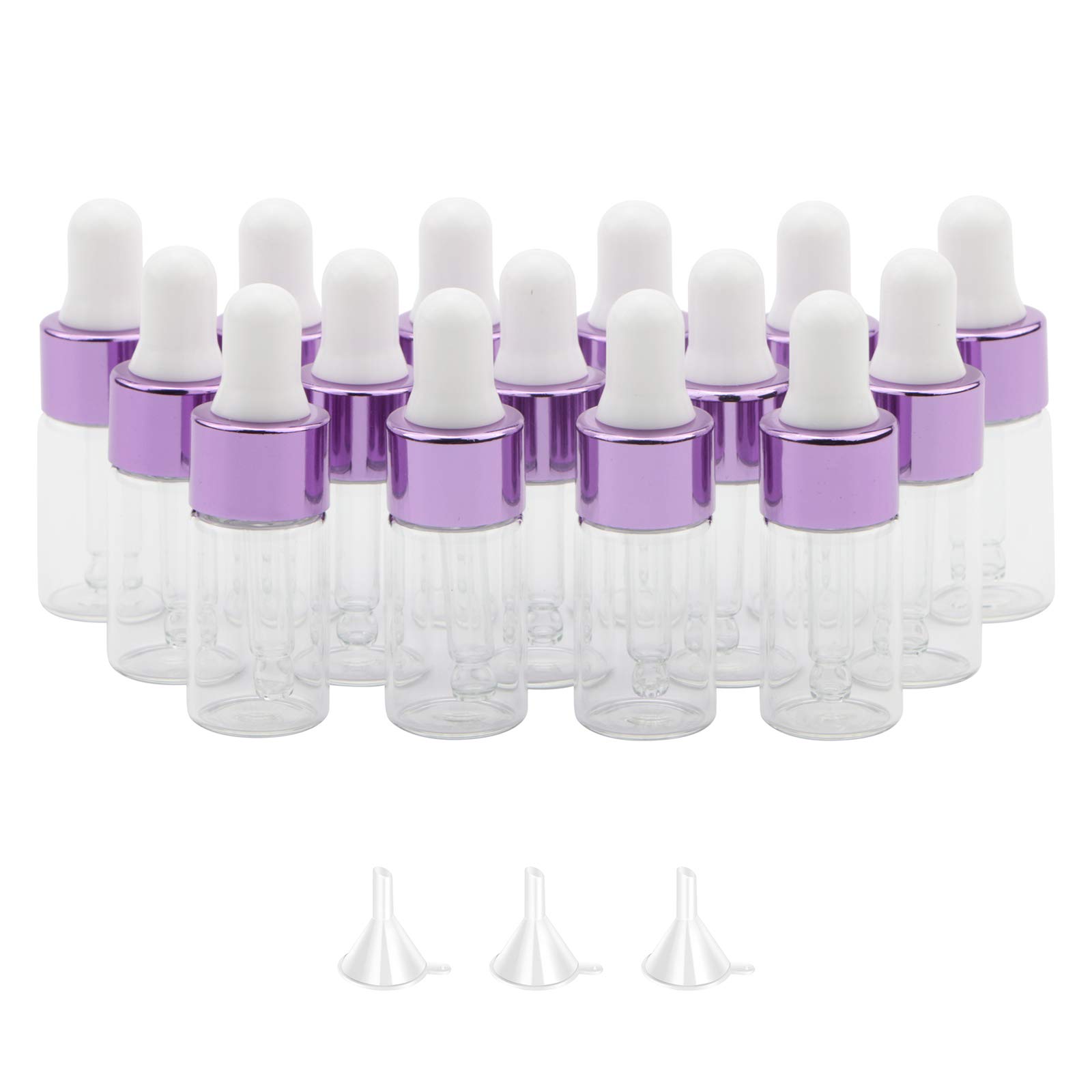 Kesell 15 Pcs Sample Dropper Bottles, 3ml Clear Mini Dropper Bottles with 3 Pcs Plastic funnels for Traveling Essential Oils DIY Cosmetic Liquid Sample Perfume