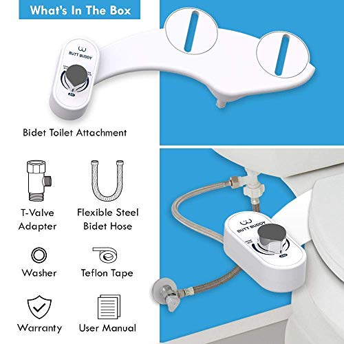 BUTT BUDDY - Bidet Toilet Seat Attachment & Fresh Water Sprayer (Easy to Install, Universal Fit, No Plumbing or Electricity Required | Self-Cleaning Nozzle, Adjustable Pressure Control, USA Stock)