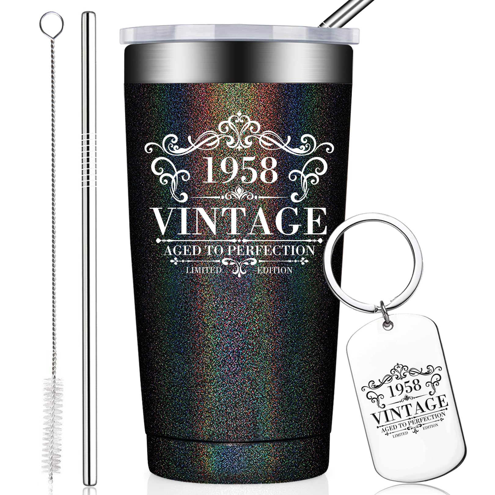 BIRGILT 65th Birthday Gifts for Women - Vintage 1958 Gifts - Happy 65th Birthday Party Decorations - 20oz Vintage 1958 Tumbler Cup