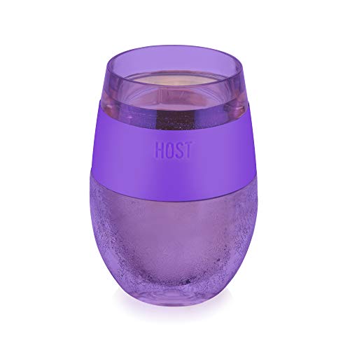 Host Cooling Cup Set of 1 Plastic Double Wall Insulated Freezable Drink Chilling Tumbler with Freezing Gel, Wine Glasses for Red and White Wine, 8.5 oz, Translucent Purple