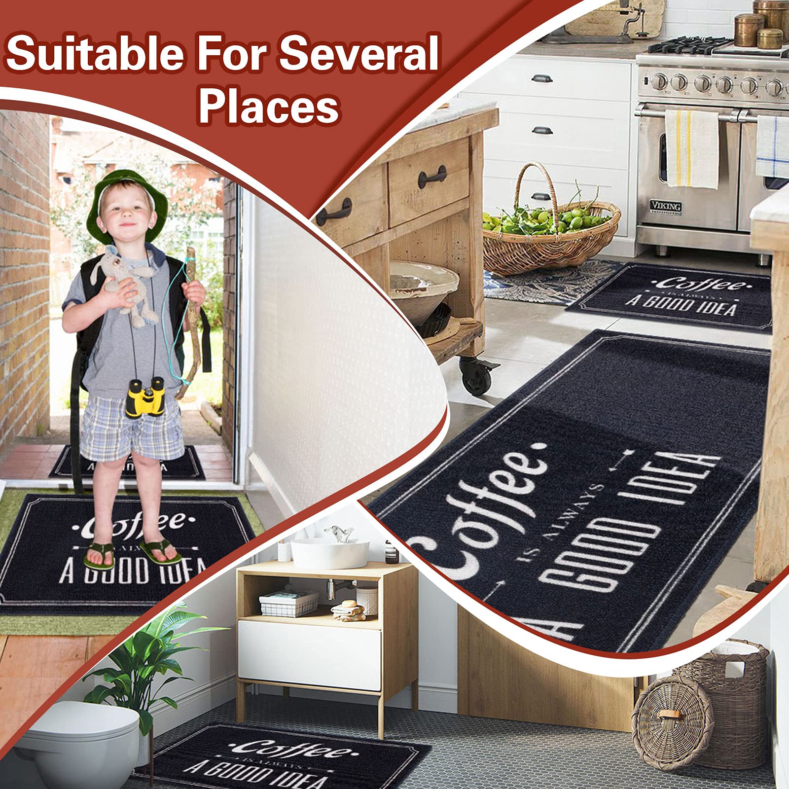 Carvapet 2 Pieces Non-Slip Kitchen Mat Set Rubber Backing Doormat Runner Rug Set, Fruit Design (Grey 15"x47"+15"x23")