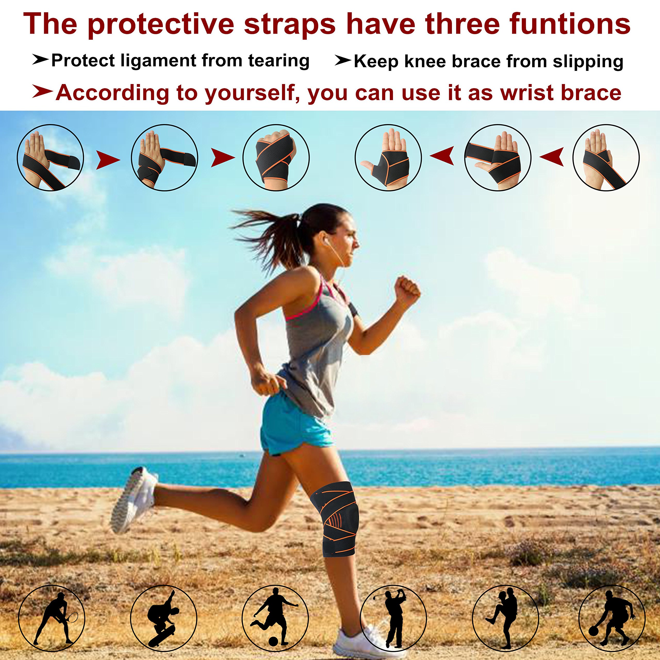 Jyer Compression Knee Brace Sleeve Support with Protective Straps and Shock-absorbing Pad, for Running, Meniscus Tear, Joint Pain, Arthritis Relief, Acl Recovery and Sports (X-Large)