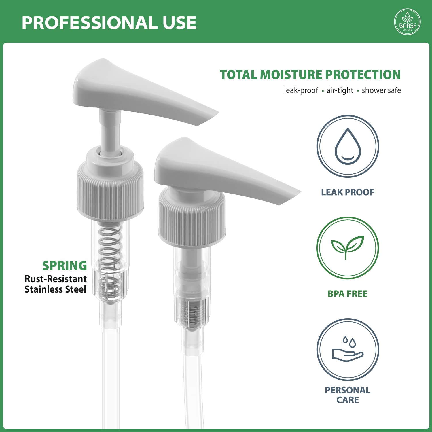 Bar5F Dispensing Pump, Fits 1" Inch Bottle Necks, for 16 oz - 32 oz Containers, Shampoo, Conditioner, Lotion, etc, Pack of 1, White