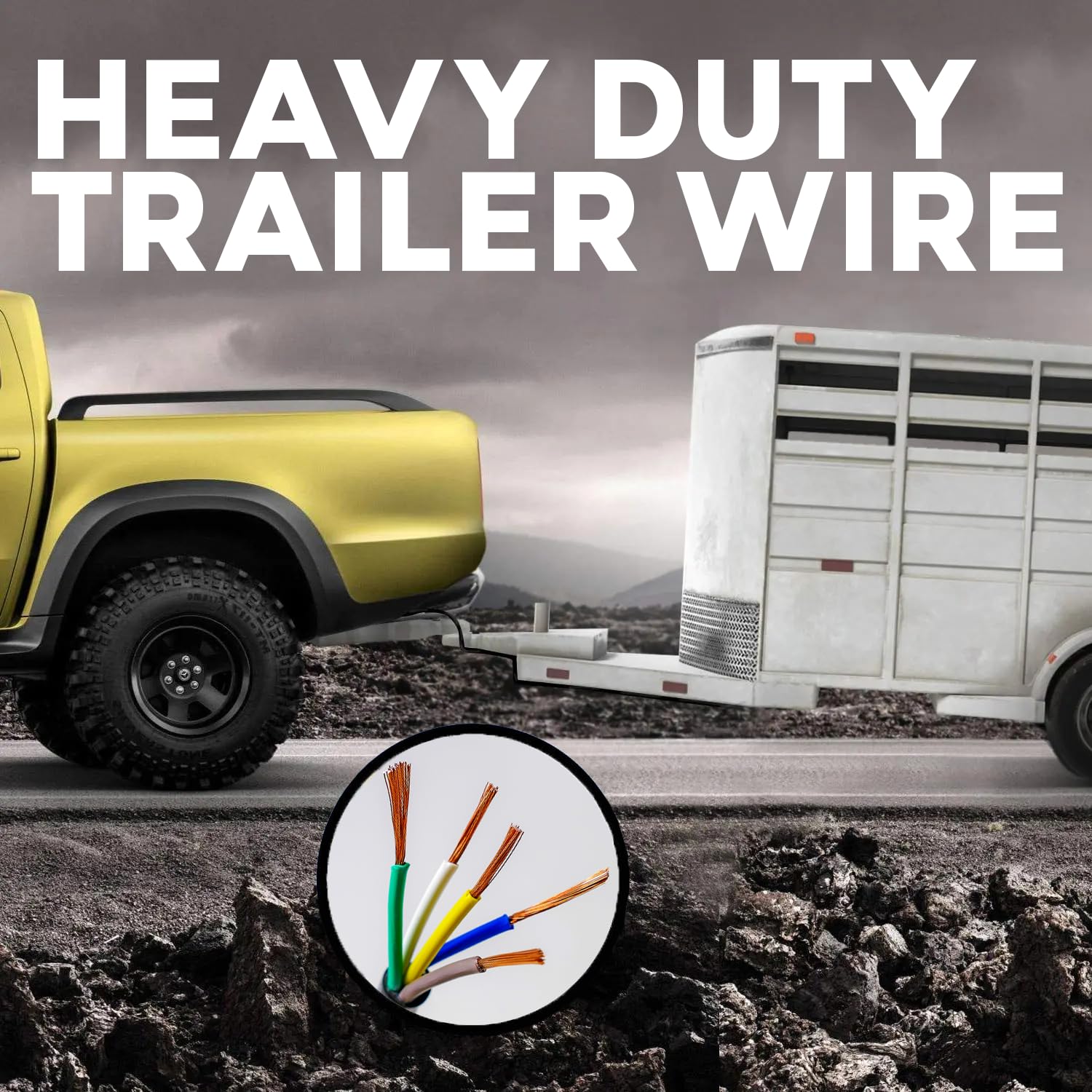BEST CONNECTIONS 5 Way Trailer Wire – Heavy Duty 14 Gauge 5 Conductor Insulated Cable – Durable, Weatherproof, Color-Coded 5 Way Trailer Wiring Extension for RV Trailer and Automotive (50 Feet)