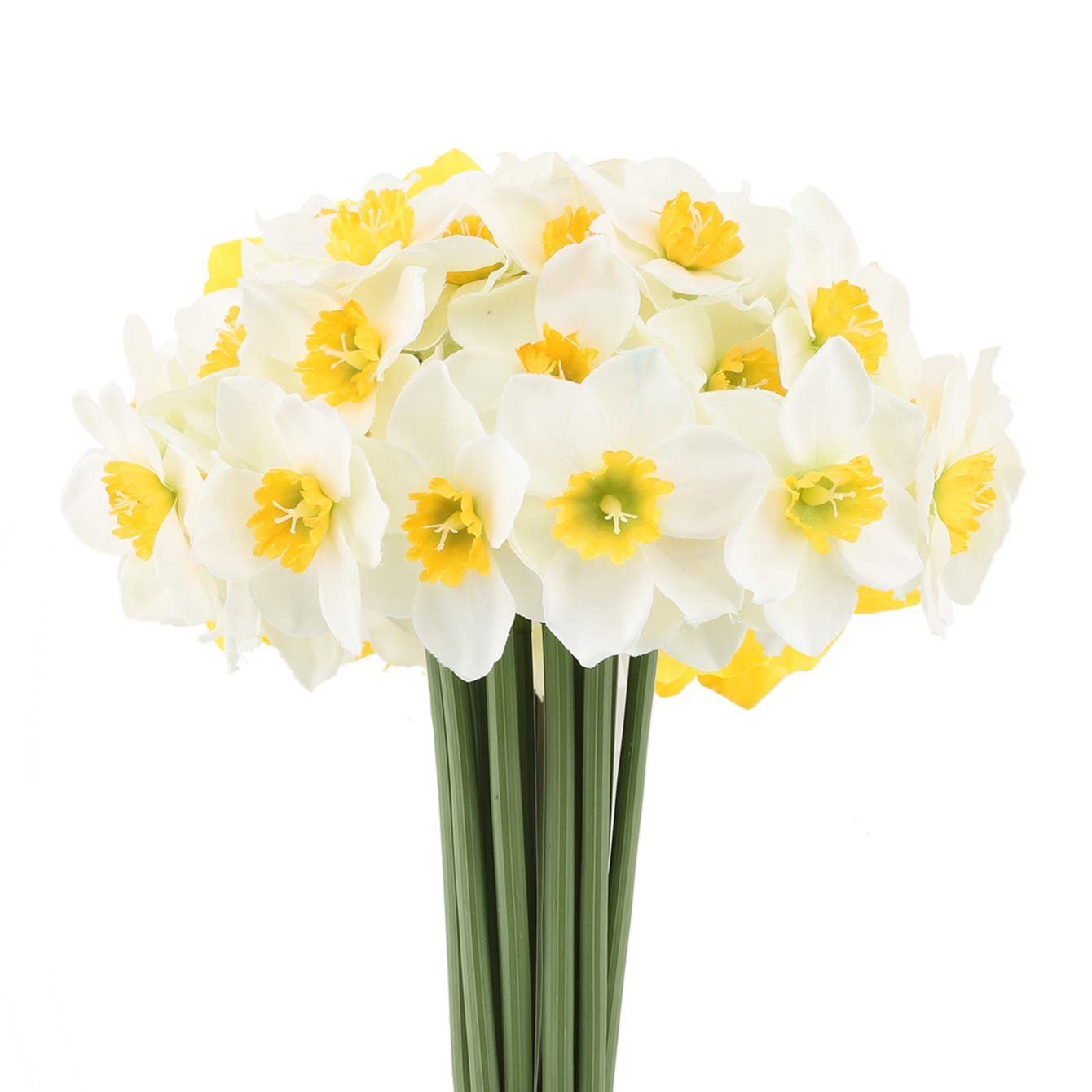 Mossyard 2 Bunches 12 Heads Artificial Daffodils, 15.8 Inches Long Stem Blossom Silk Sun Flowers for Home Wedding Office Party Garden Decor, Floral Arrangements, Table Centerpieces, Yellow